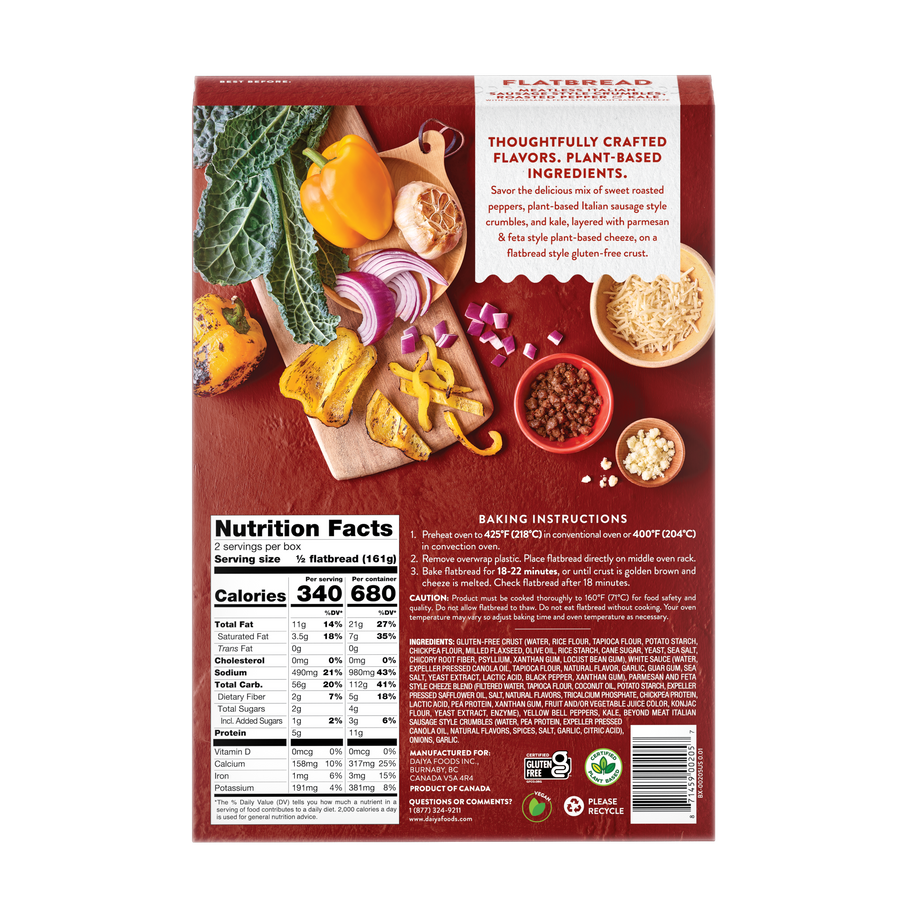 Meatless Italian Sausage Style Crumbles, Roasted Pepper & Kale Flatbre ...