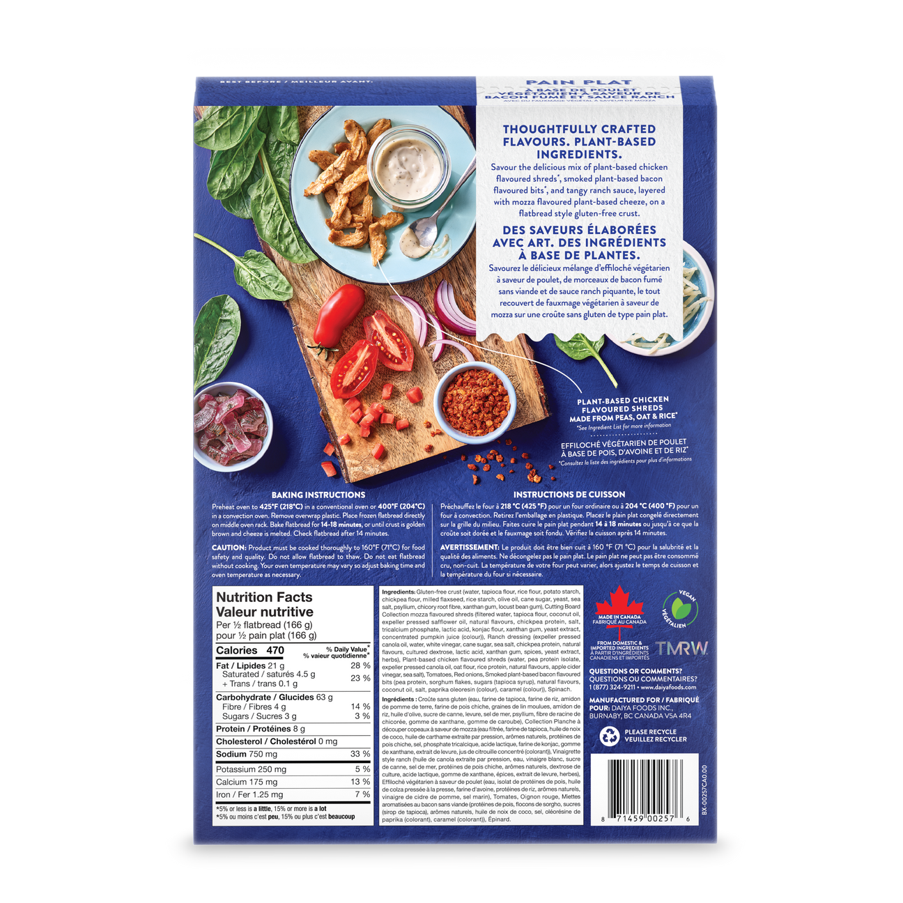 Plant-Based Chicken, Smoked Bacon & Ranch Flavour Flatbread – Daiya Foods